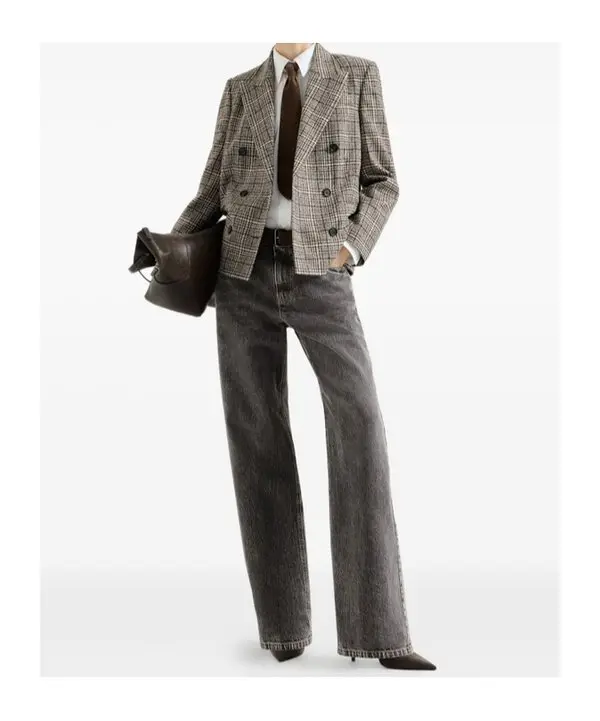 Brunello Cucinelli Alpaca And Wool Prince Of Wales Blazer With Monili - Brown