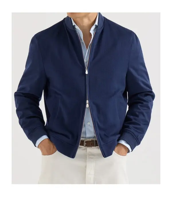 Brunello Cucinelli Lightweight Cashmere Flannel Bomber Jacket