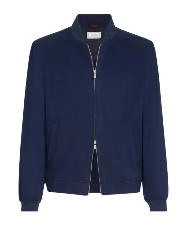 Brunello Cucinelli Lightweight Cashmere Flannel Bomber Jacket