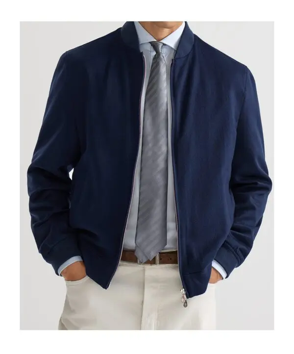 Brunello Cucinelli Lightweight Cashmere Flannel Bomber Jacket