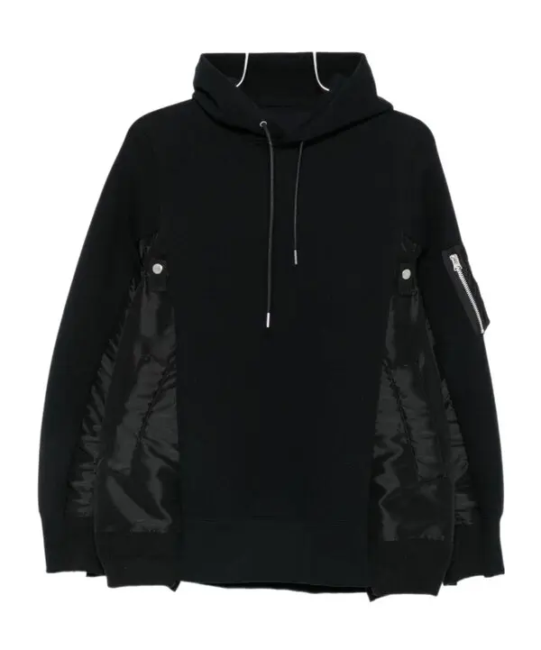 Sacai Panelled Zip-pocket Hoodie - Black