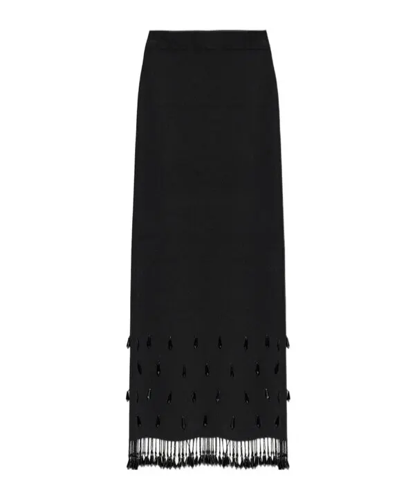 BY MALENE BIRGER Embellished Fringed Midi Skirt - Black