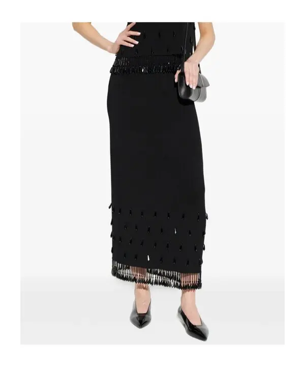 BY MALENE BIRGER Embellished Fringed Midi Skirt - Black