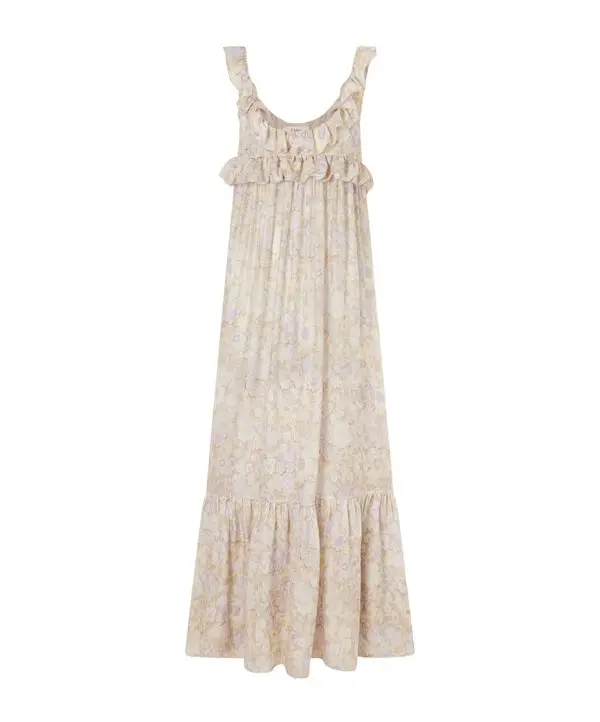 Chloé Ruffled Tiered Floral-print Silk-charmeuse Maxi Dress - Purple