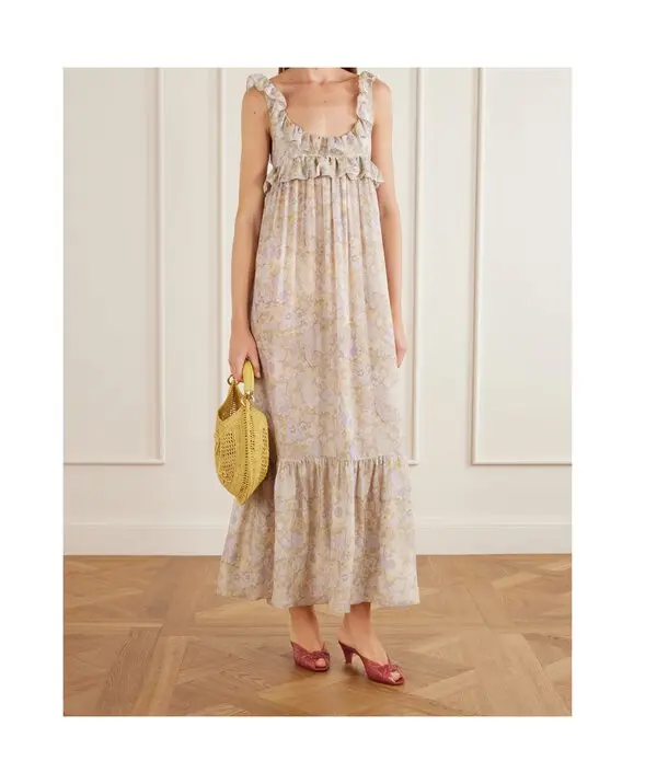 Chloé Ruffled Floral-print Silk-charmeuse Wide-leg Pants