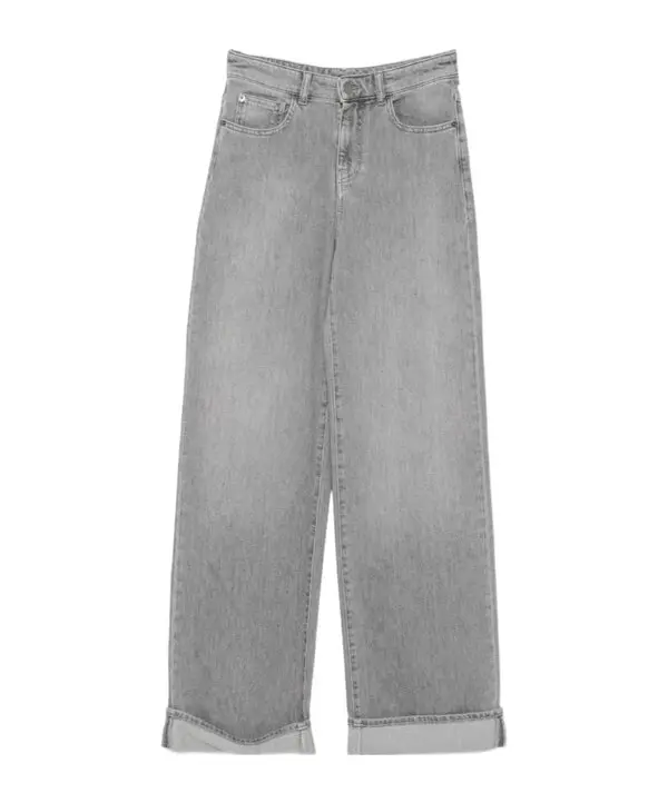 Emporio Armani Logo Plaque Wide Leg Jeans - Grey