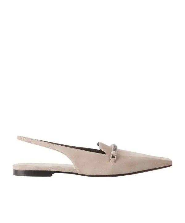 Brunello Cucinelli Suede Pointed-toe Slingback Flats - Grey