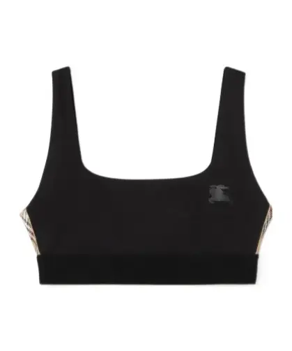 Burberry Check Trim Stretch Nylon Bra Top - Black