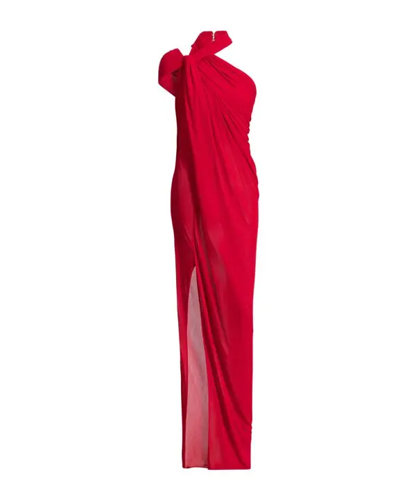Balmain Long Draped Jersey Dress - Red