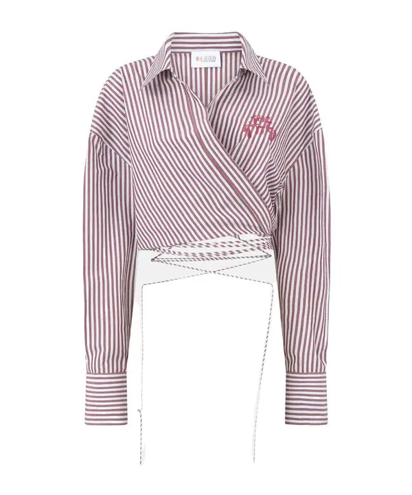 Attico Long Sleeve Striped Shirt With Tie Details - White
