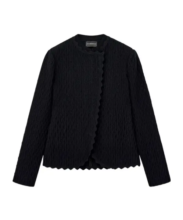 Emporio Armani Double Ottoman Blazer With Wavy Texture - Black