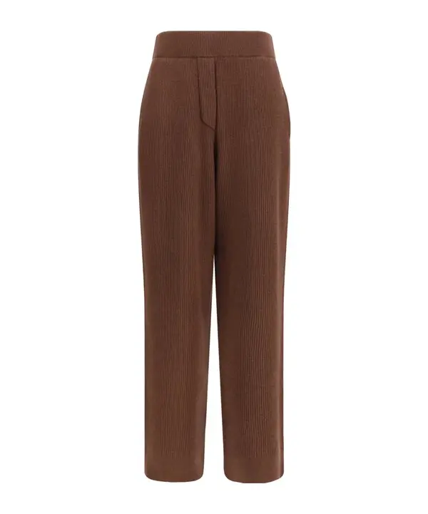 Brunello Cucinelli Ribbed-knit Straight-leg Trousers - Brown