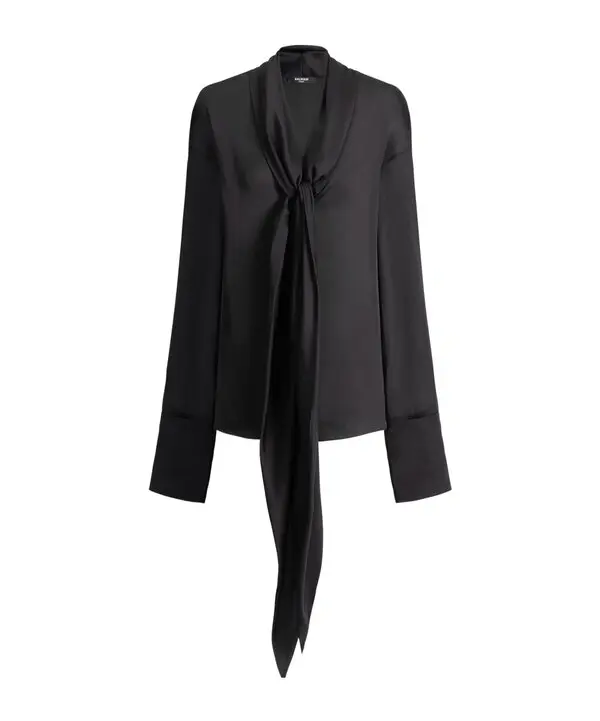 Balmain Silk Shirt With Tie Detail - Black