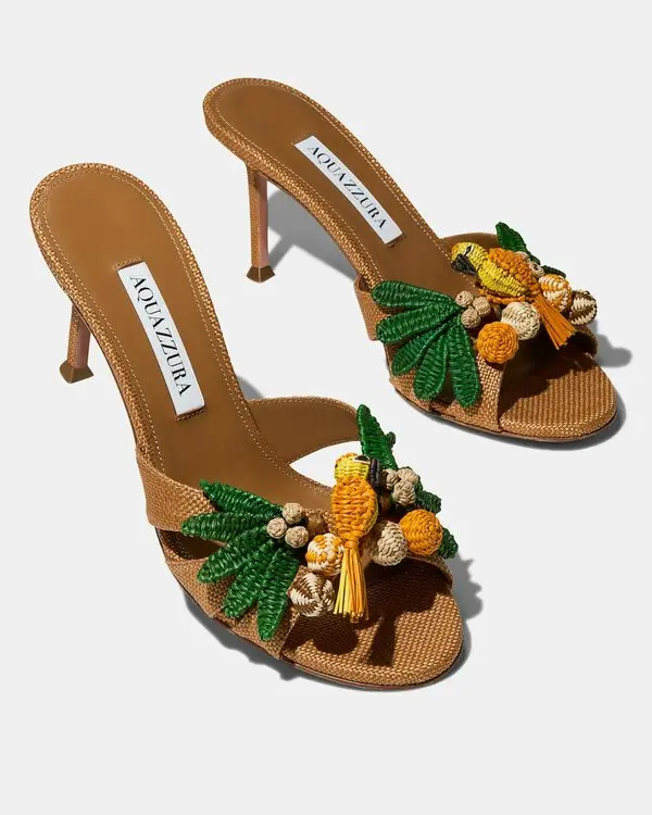 AQUAZZURA Round Toe High Heeled Raffia Sandals