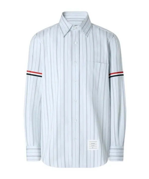 Thom Browne Madras Hairline-stripe Armband Shirt - Medium Gray