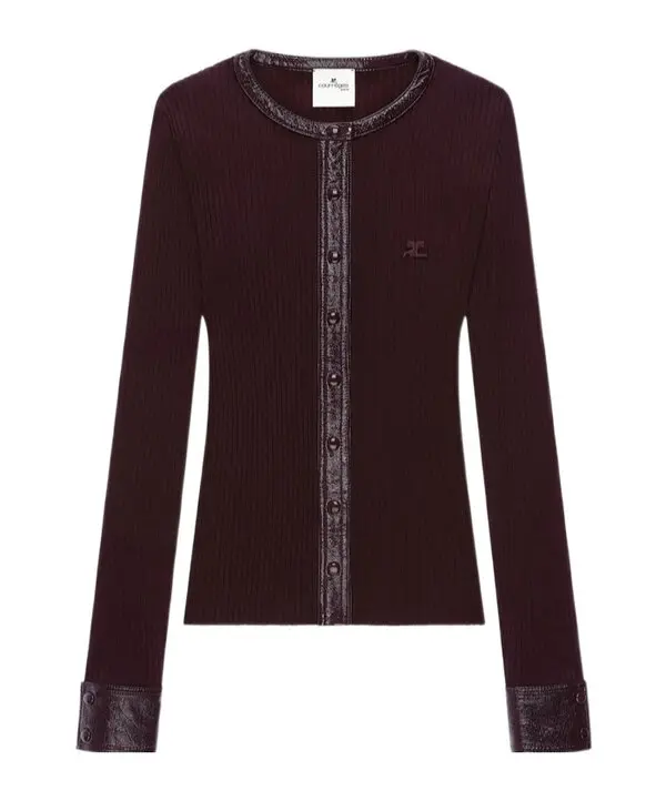 COURREGES Vinyl-trim Ribbed-knit Cardigan - Black