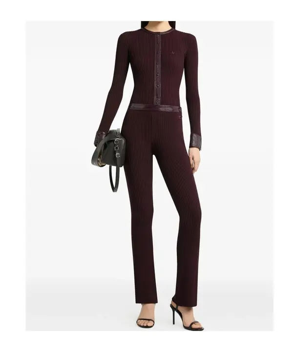 COURREGES Vinyl-trim Ribbed-knit Cardigan