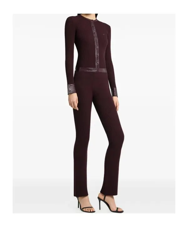 COURREGES Vinyl-trim Ribbed-knit Cardigan