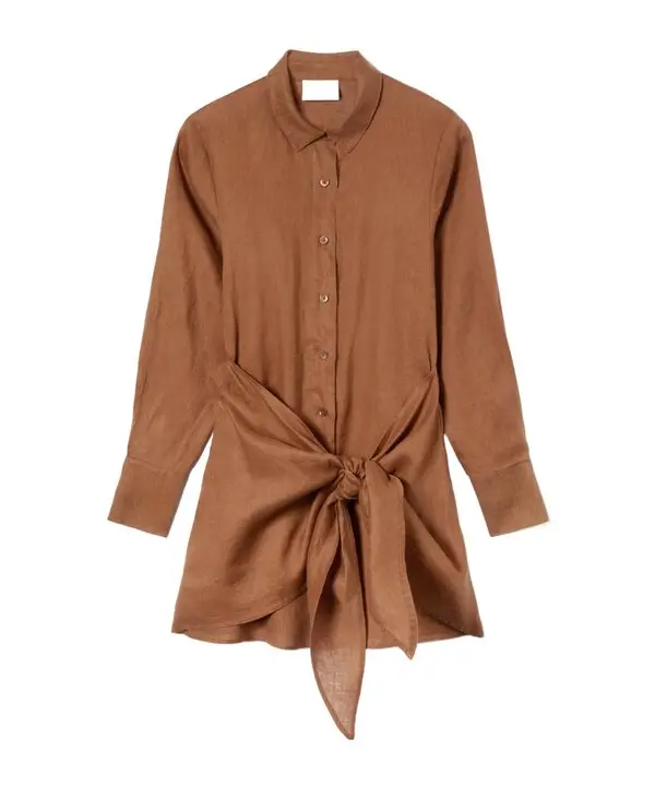 MC2 SAINT BARTH Short Ravi Dress In Linen - Brown