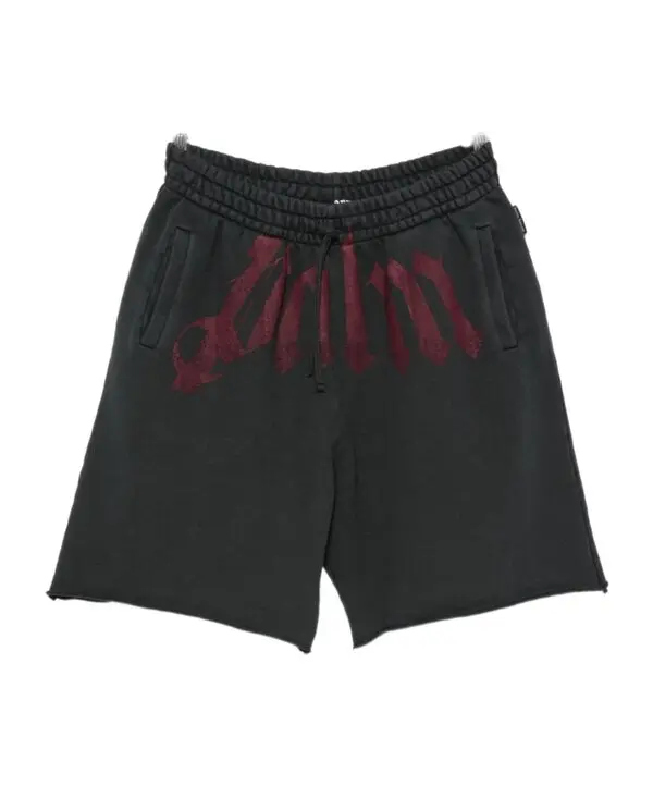 Palm Angels Elastic Waist Shorts With Drawstring And Frayed Hem - Black