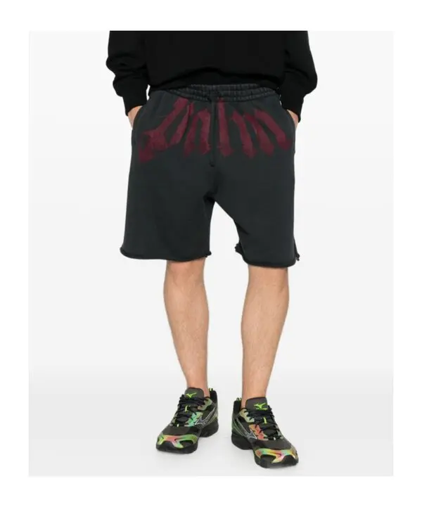 Palm Angels Elastic Waist Shorts With Drawstring And Frayed Hem