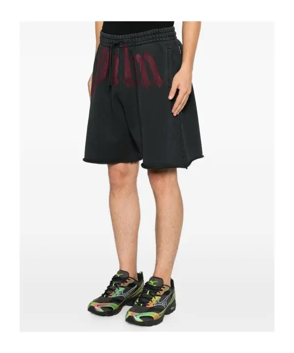 Palm Angels Elastic Waist Shorts With Drawstring And Frayed Hem