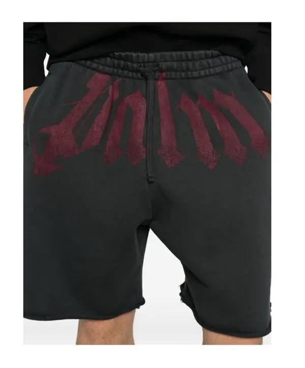 Palm Angels Elastic Waist Shorts With Drawstring And Frayed Hem