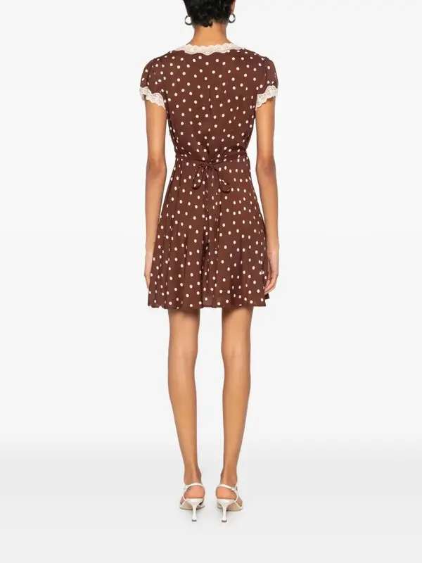 Rixo Polka Dot Lace Trim V-neck Short Sleeve Dress