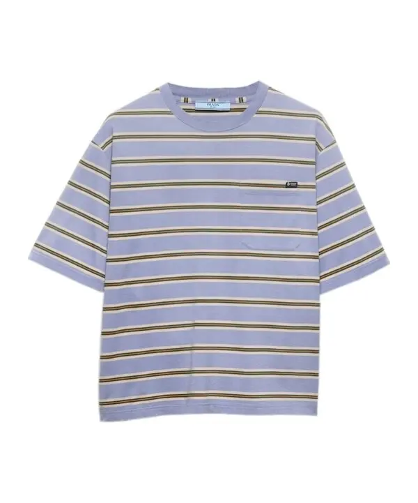 Prada Striped Pocket Crewneck T-shirt - Periwinkle/lime