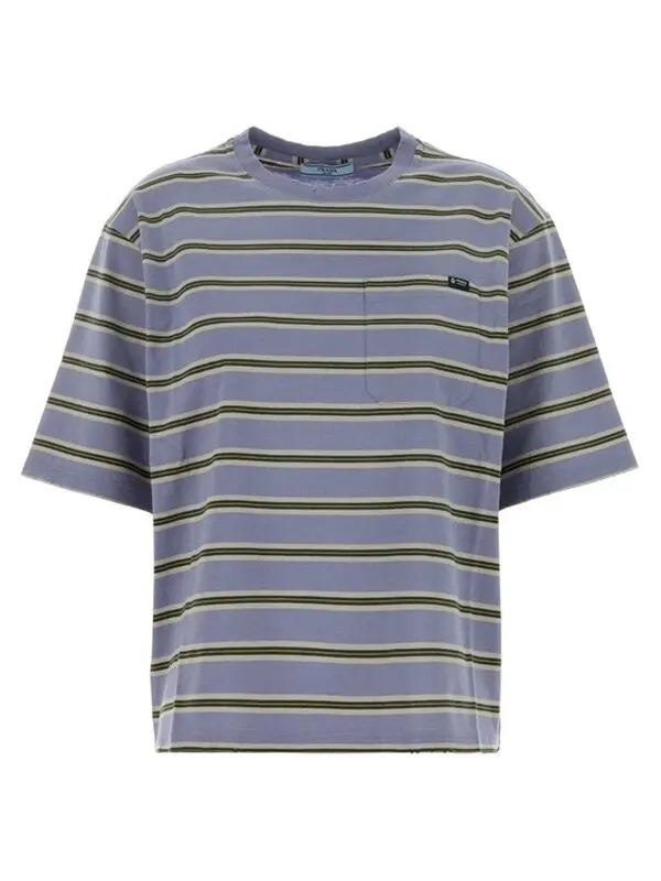 Prada Striped Pocket Crewneck T-shirt - Periwinkle/lime