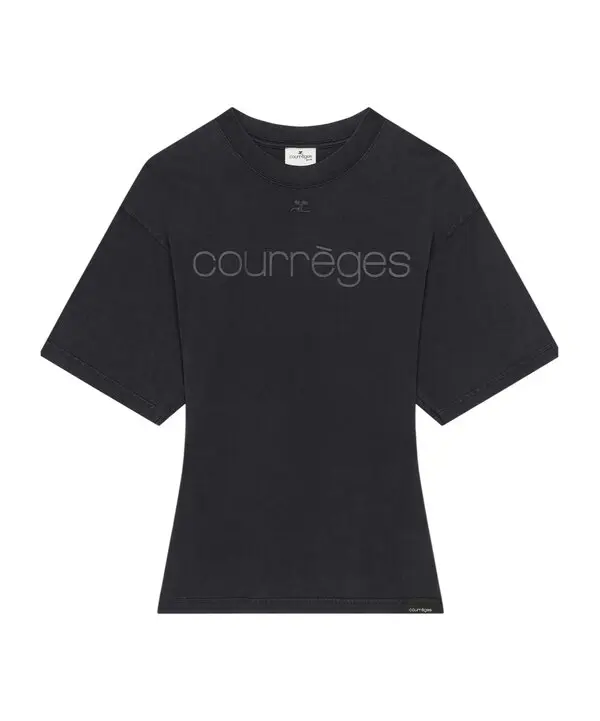 COURREGES Logo Detailed Crewneck T-shirt - Black