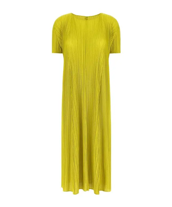 PLEATS PLEASE BY ISSEY MIYAKE Pleated Short-sleeved Midi Dress - Yellow