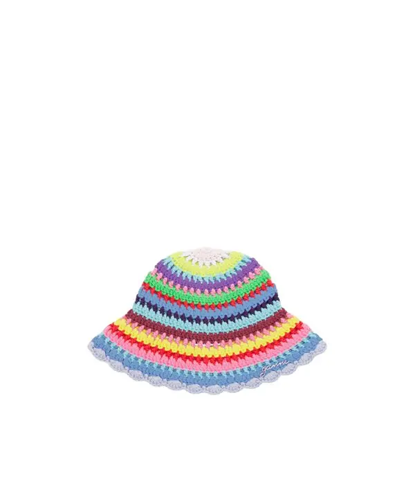 GANNI Striped Crochet Bucket Hat - Color