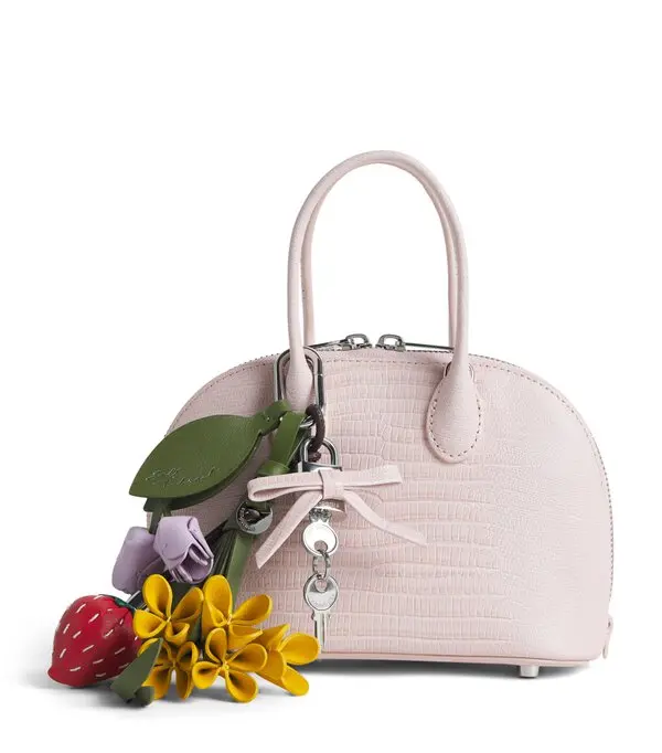 SELF-PORTRAIT Mini Leather Top-handle Bag With Floral Charm - Pink