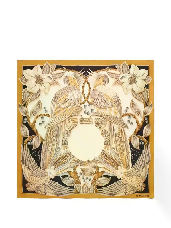 FERRAGAMO Parrots-print Silk Scarf - Neutrals