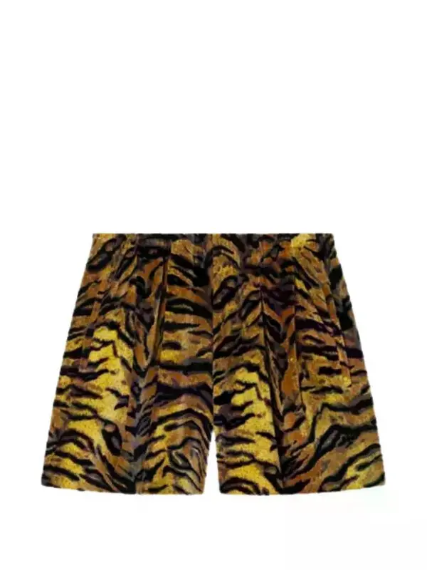 Kenzo Tiger-print Velvet Bermuda Shorts - Yellow