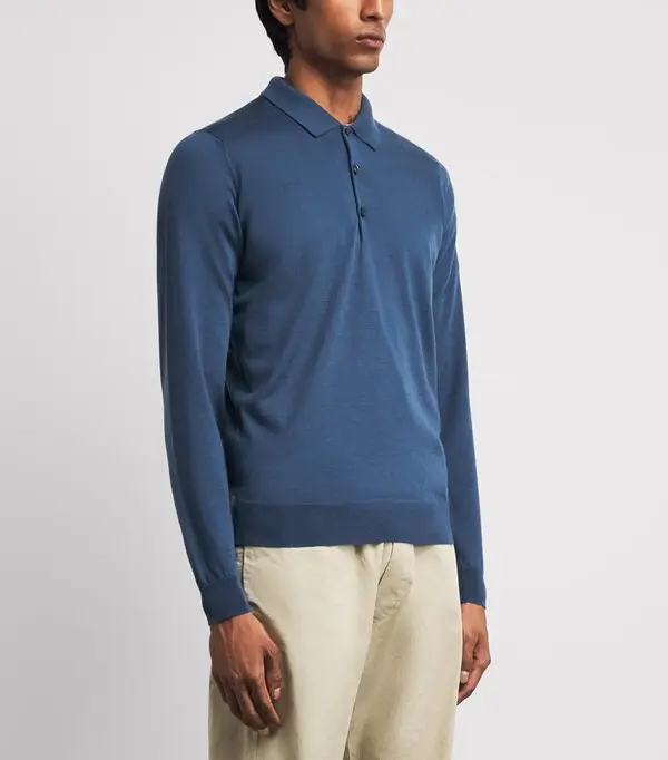 John Smedley Merino Wool Long-sleeve Polo Shirt