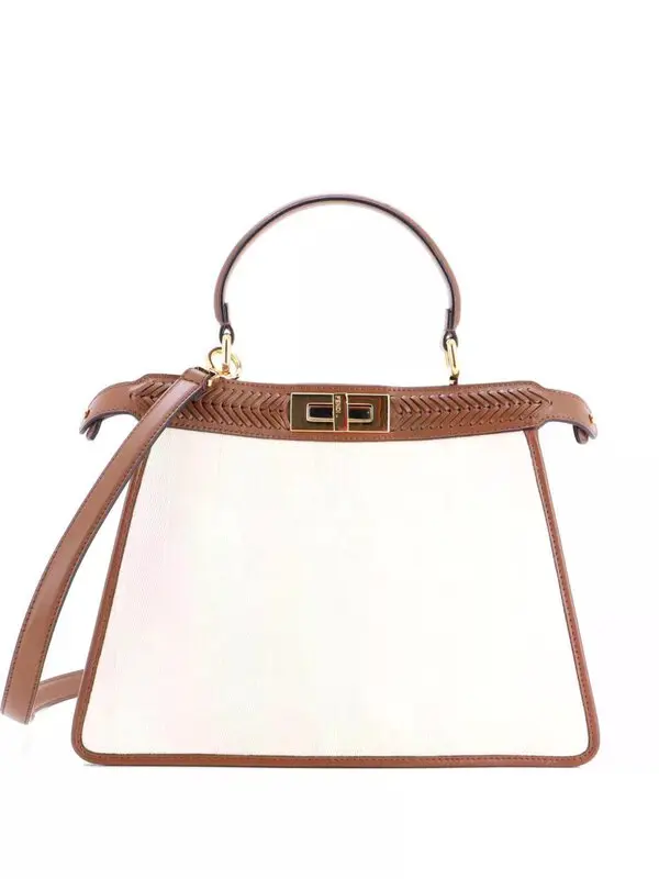 Fendi Peekaboo Iseeu Bag Pequin Canvas With Whipstitch Leather Medium Satchel