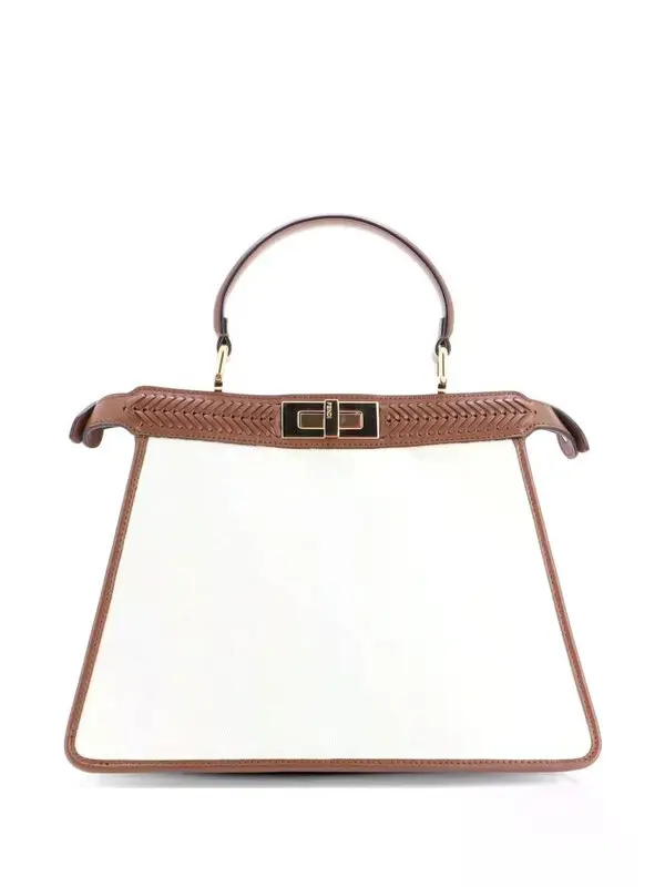 Fendi Peekaboo Iseeu Bag Pequin Canvas With Whipstitch Leather Medium Satchel