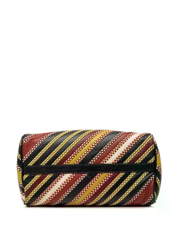 Bottega Veneta Nappa Leather Diagonal Stripe Boston Bag Satchel - Black