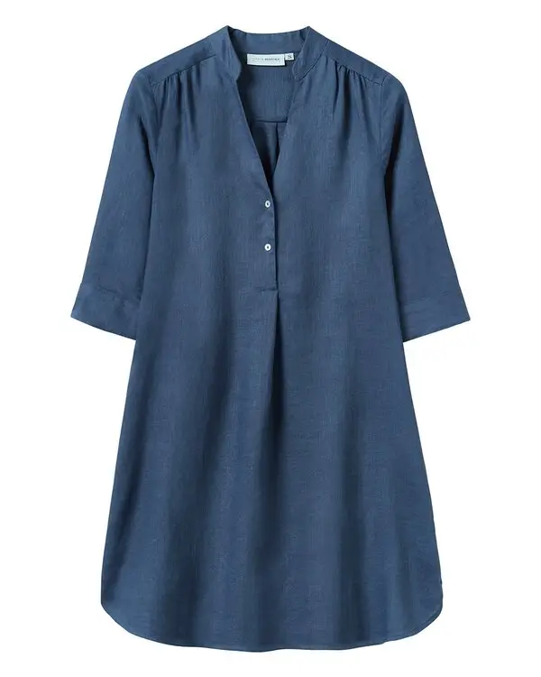PINK HOUSE Linen Decima Dress With Hemmed Cuff Plain Ensign - Blue