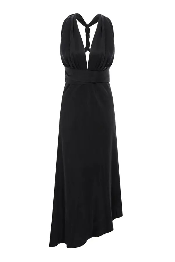 CANSU XI La Robe Midi Dress Vegan Silk - Black