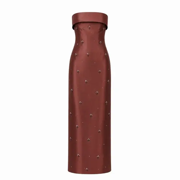 GUSHKA Crystal And Sequin Embellished Column Gown Evening Dress - Brown