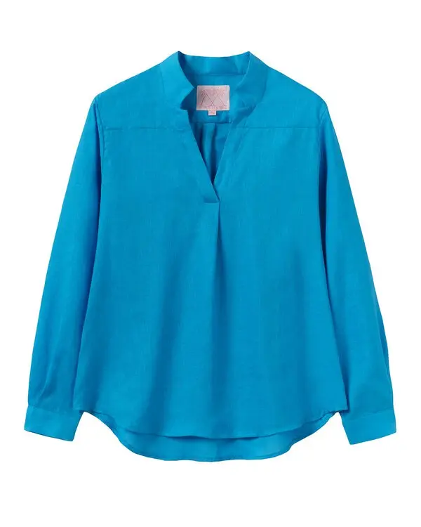 PINK HOUSE Linen Kim Shirt Plain Turquoise - Blue