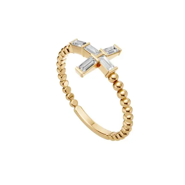 AYA FINE JEWELRY 0.25 Ctw Baguette Cut Lab Diamond Cross Ring In 18k Gold For Daily Wear - Yellow