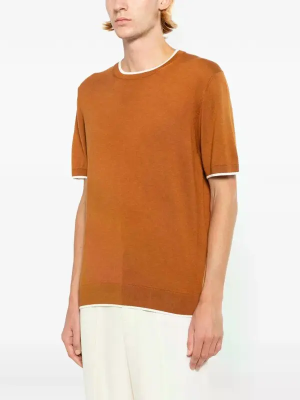 Kiton Contrast-trim Fine-knit T-shirt