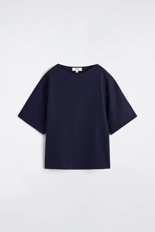 Cos Boat-neck Linen T-shirt - Navy