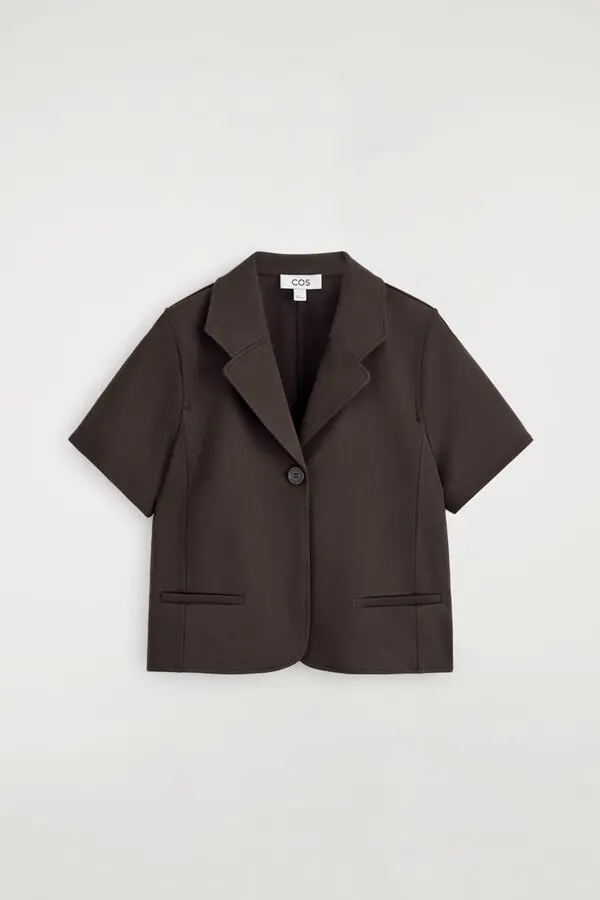 Cos Twill-jersey Short-sleeve Blazer - Brown