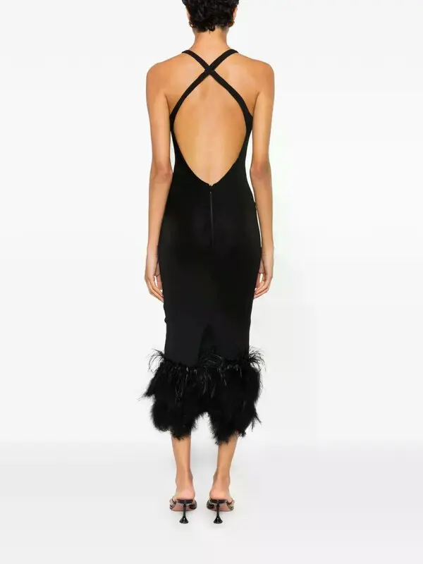 VESTIAIRE D'UN OISEAU LIBRE Feather-trim Crossover-strap Dress