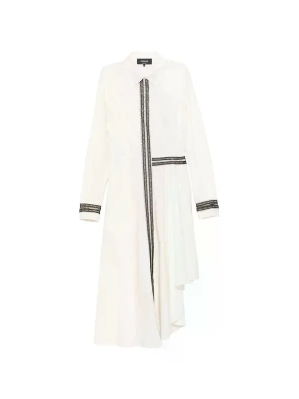 Rochas Beige Cotton Lace Trim Asymmetric Midi Dress - Neutrals